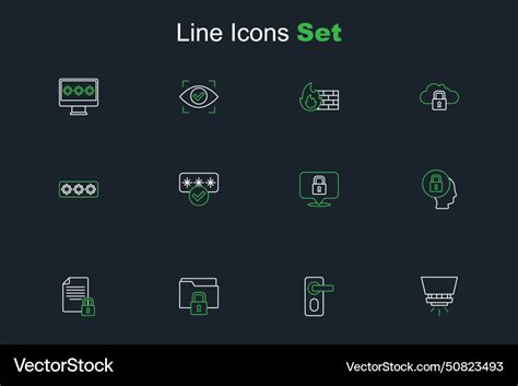 Set Line Fire Sprinkler System Fingerprint Door Vector Image