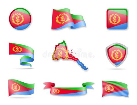 eritrea flags collection vector illustration set flags and outline of