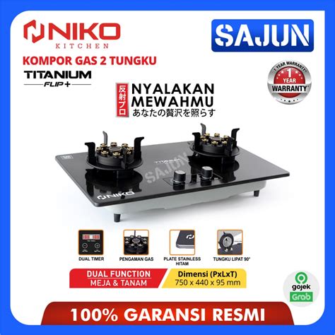 Niko Kompor Gas 2 Tungku TITANIUM FLIP TF20 PLUS Kompor Tanam Lipat