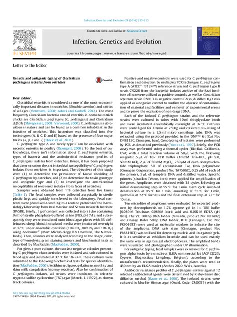 Pdf Genetic And Antigenic Typing Of Clostridium Perfringens Isolates From Ostriches