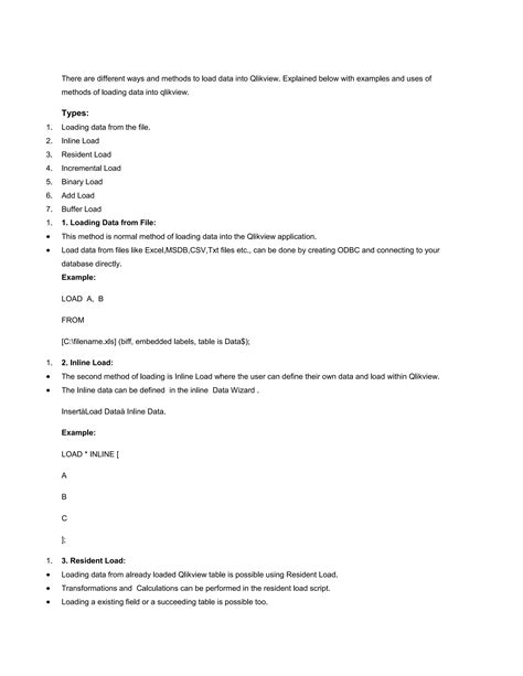 Different Ways To Load Data In Qlikview Docx