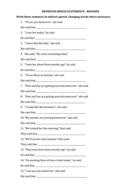 Reported Statements Revision Worksheet Artofit