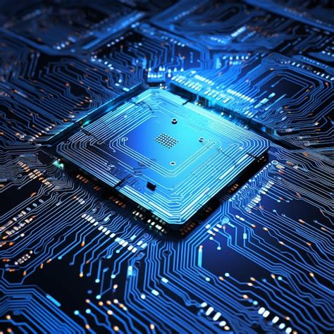 Premium Photo Futuristic Microchip Processor With Lights On The Blue