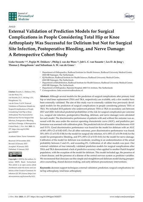 Pdf External Validation Of Prediction Models For Surgical Complications In People Considering