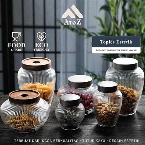 Jual Noolim Toples Kaca Lebaran Mewah Elegan Tutup Kayu Desain Estetik