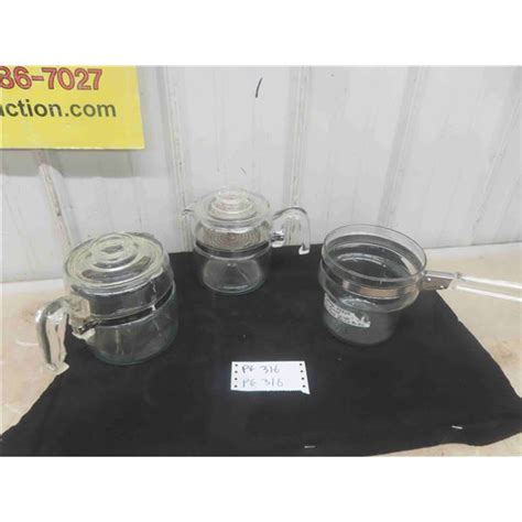 Lot Of 3 Pyrex Cookware 2 Coffee Pots 1 With Perk System 1 Inner