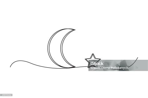 초승달과 별 라인 아트입니다 연속 선화 심플한 미니멀리즘 디자인 벡터 일러스트 레이 션입니다 0명에 대한 스톡 벡터 아트 및