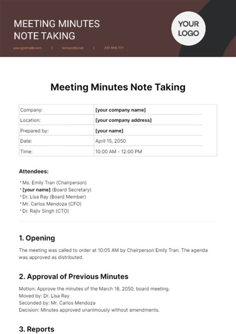 Free Meeting Minutes Note Outline Template To Edit Online