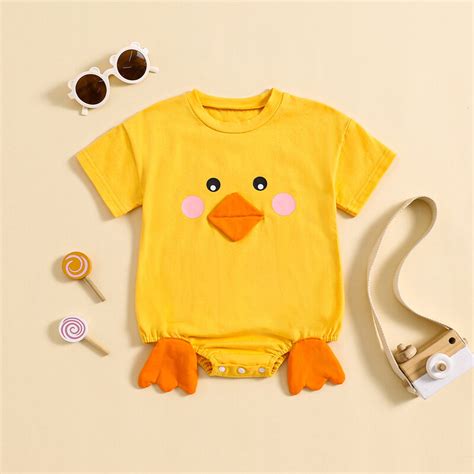 بذلة دجاج كرتونية بأكمام قصيرة لحديثي الولادة ، ملابس صفراء لطيفة