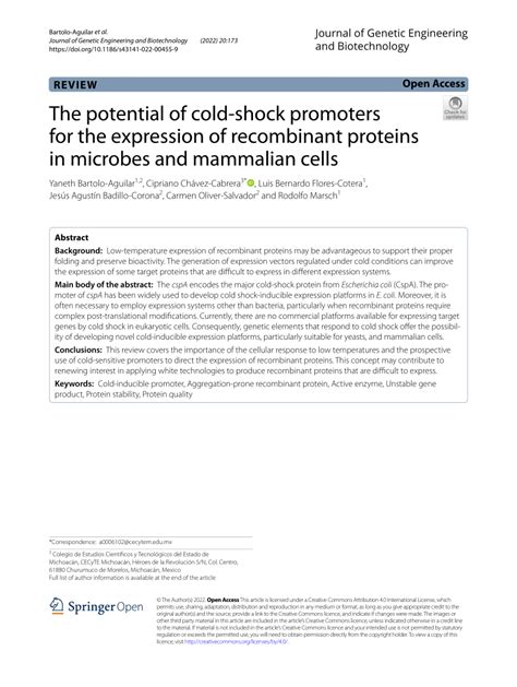 Pdf The Potential Of Cold Shock Promoters For The Expression Of