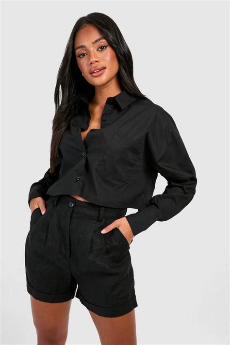 Cotton Poplin Boxy Crop Shirt Boohoo Uk