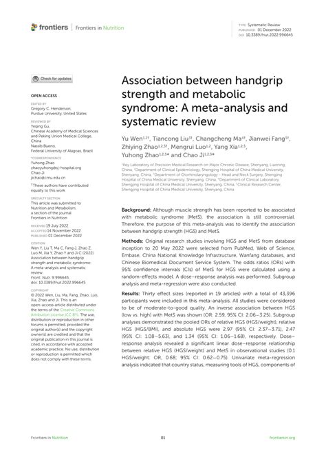 Pdf Association Between Handgrip Strength And Metabolic Syndrome A
