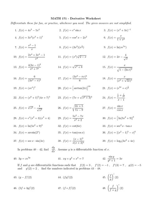 Derivative Worksheet Pdf Derivative Worksheet Pdf
