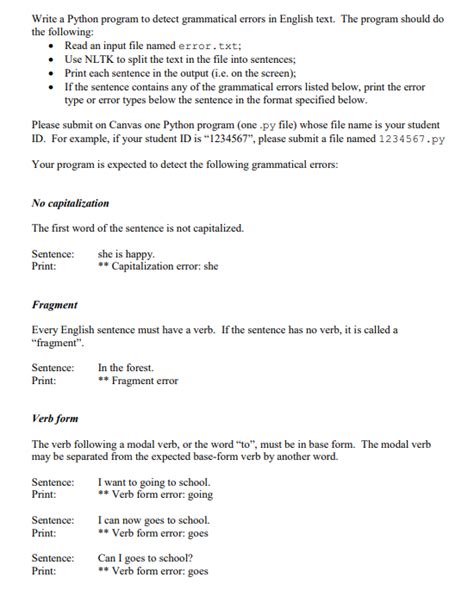 Solved Write A Python Program To Detect Grammatical Errors