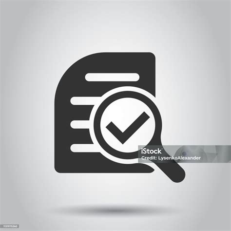 フラットスタイルの精査文書計画のアイコン白の背景にステートメントベクトルのイラストをレビューします拡大鏡ルーペビジネスコンセプトとドキュメント