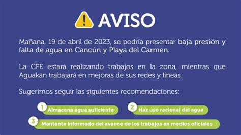 Prevén baja presión en suministro de agua en Cancún y Playa del Carmen