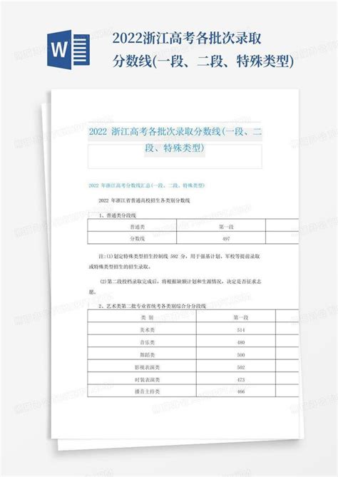 2022浙江高考各批次录取分数线一段、二段、特殊类型word模板下载编号lpezpprr熊猫办公