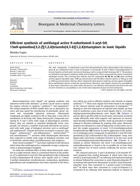 Pdf Cheminform Abstract Efficient Synthesis Of Antifungal Active 9 Substituted 3 Aryl 5h13ah