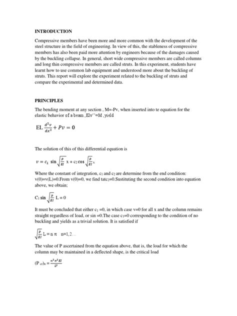 Strut Buckling Pdf Buckling Experiment
