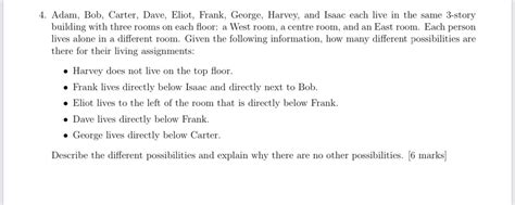 solved 4 adam bob carter dave eliot frank george