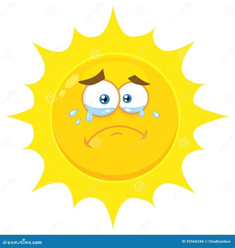 Crying Yellow Sun Cartoon Emoji Face Character With Tears Stock