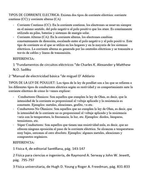 Tipos De Corriente Electrica Pdf