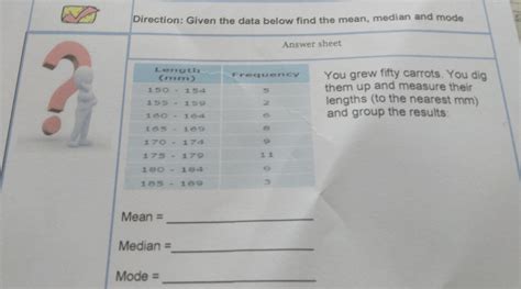 solved direction given the data below find the mean median and mode