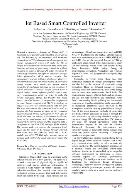 Pdf Iot Based Smart Controlled Inverter