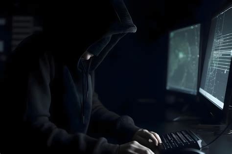 Hacker Encapuchado Robando Datos De Una Computadora Personal Por La