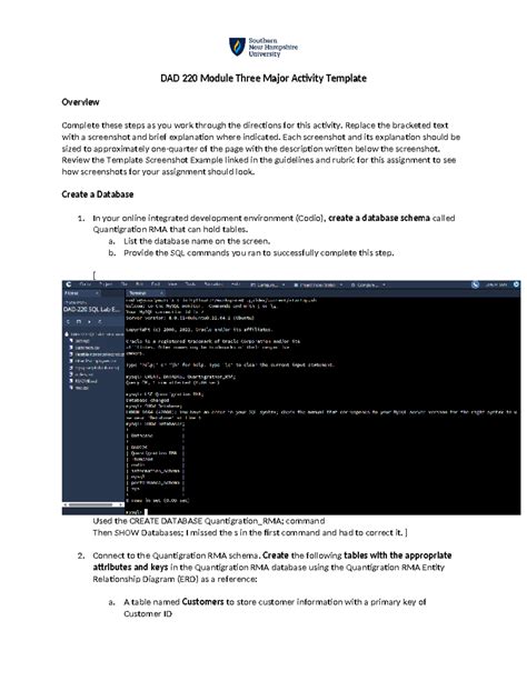 DAD 220 Module 3 Major Activity: Database Creation & Management Guide - Studocu