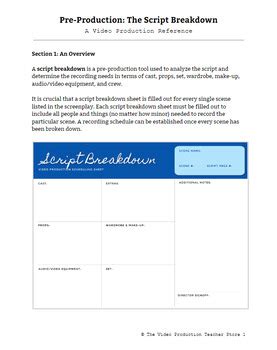 Script Breakdown Handout And Instructional Guide TpT