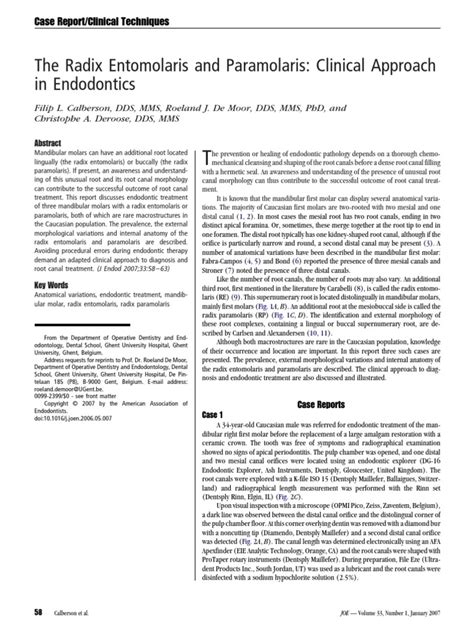 The Radix Entomolaris And Paramolaris Clinical Approach In Endodontics