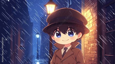 Cartoon Chibi Businessman Wearing Glasses And Hat Looks Out Of Window