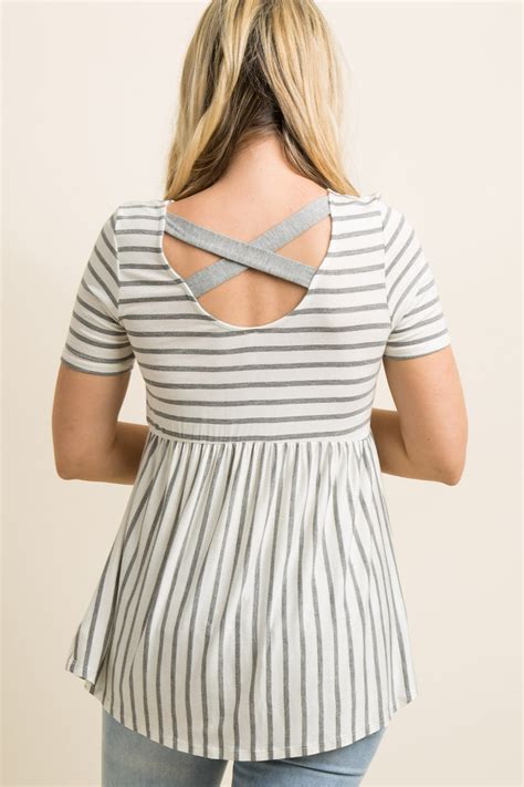 Pinkblush Grey Striped Crisscross Back Peplum Maternity Top