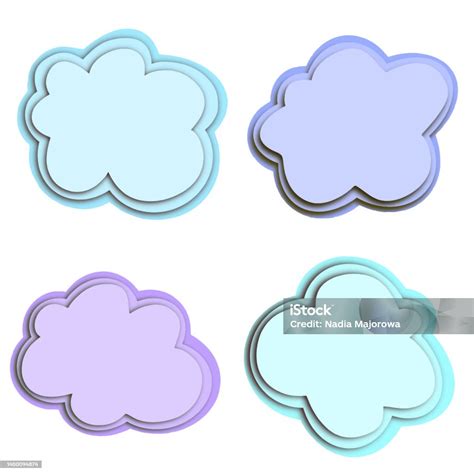 스타일 종이 컷으로 그려진 구름 세트 종이 구름의 벡터 일러스트레이션 3차원 형태에 대한 스톡 벡터 아트 및 기타 이미지 3차원 형태 개념 곤색 Istock