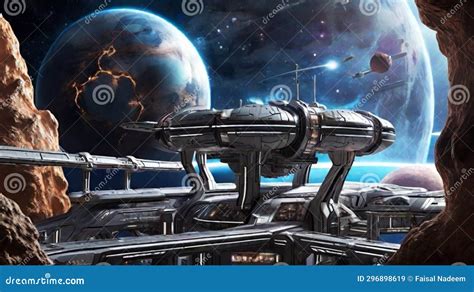 Futuristic Space Station Orbiting A Distant Planet Stock Illustration Illustration Of Vistas