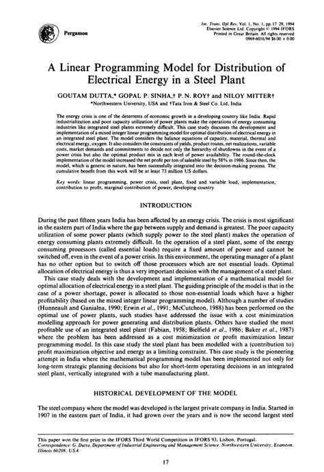 Pdf A Linear Programming Model For Distribution Of Electrical Energy