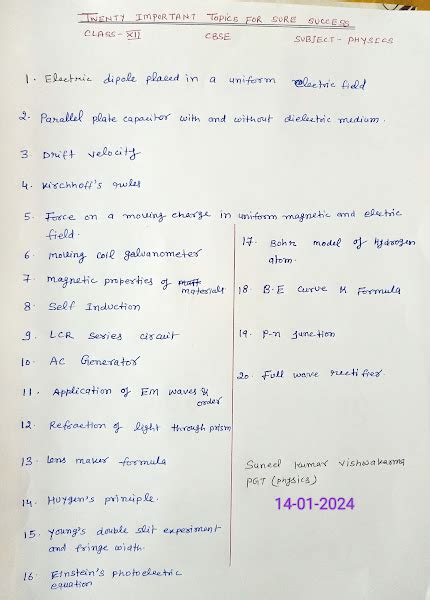 Class Xii Physics Twenty Important Topics For Sure Success