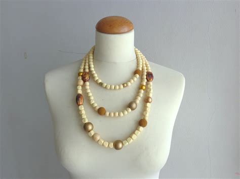 Cream Statement Necklace Long Gold Ivory Necklace Chunky Etsy
