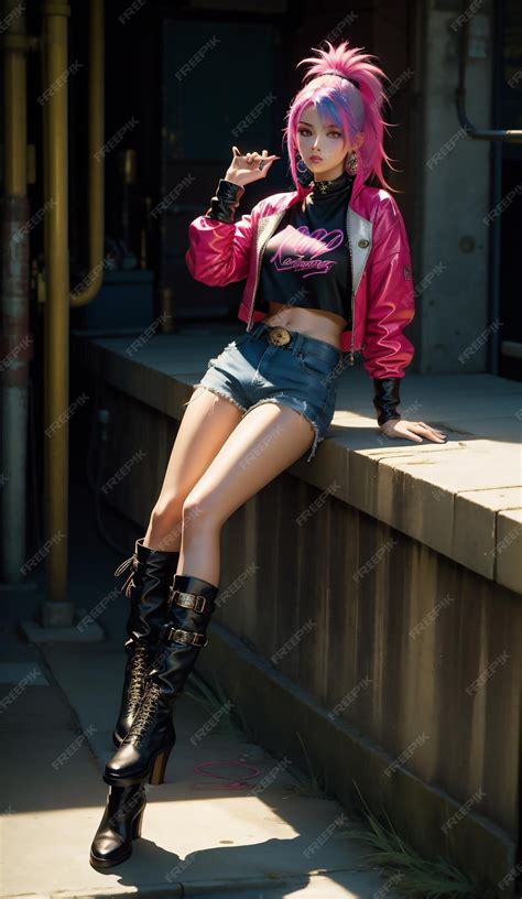 Premium Photo Fashionable Brunette Girl In Cyber City Girl Wearing