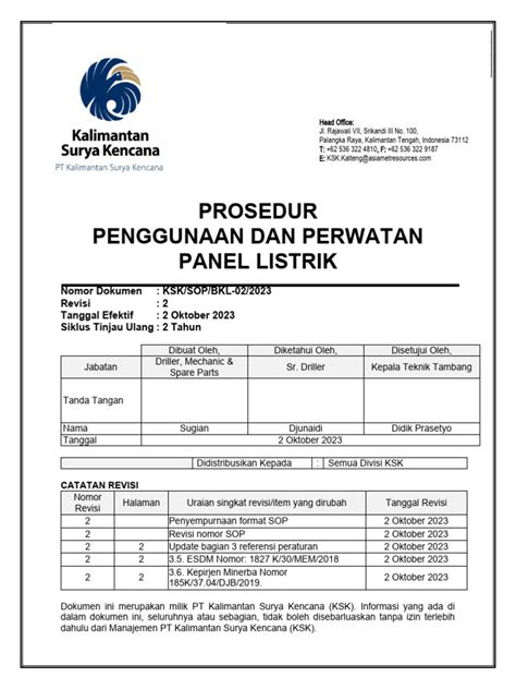 2 Ksk Sop Bkl 02 2023 Prosedur Penggunaan Dan Perawat Panel Listrik Pdf