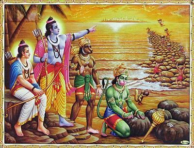 Hanuman And The Vanar Sena Build A Bridge Of Rocks Across The Sea To