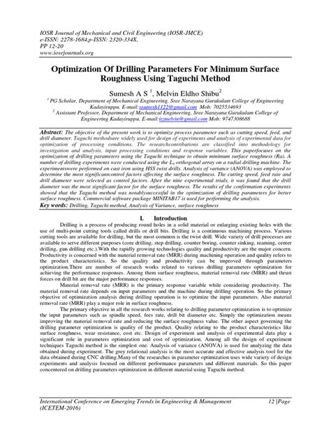 Optimization Of Drilling Parameters For Pdf Drilling Analysis Of Variance
