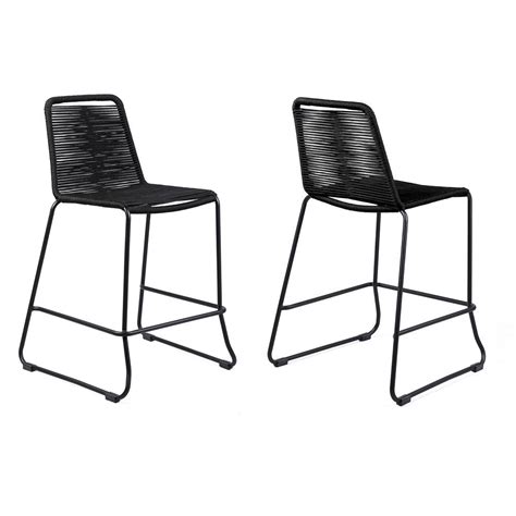 Armen Living Shasta 30in Outdoor Metal And Black Rope Stackable Bars