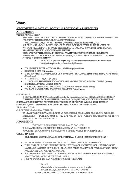 Modr Notes Week 1 Arguments And Moral Social And Political Arguments