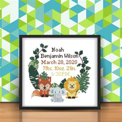 Birth Announcement Cross Stitch Pattern Baby Announcement Etsy