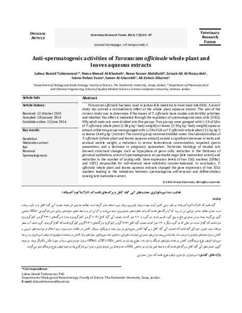 Pdf Anti Spermatogenic Activities Of Taraxacum Officinale Whole Plant