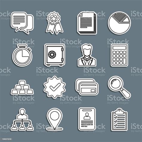 Vetores De Definir Linha De Clipboard Com Checklist Lupa Calculadora