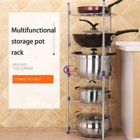 5 layer kitchen steel pot rack multi function rack holders