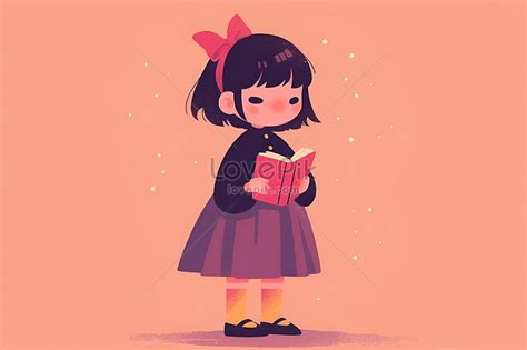 책을 읽는 어린 소녀 일러스트 무료 다운로드 Lovepik